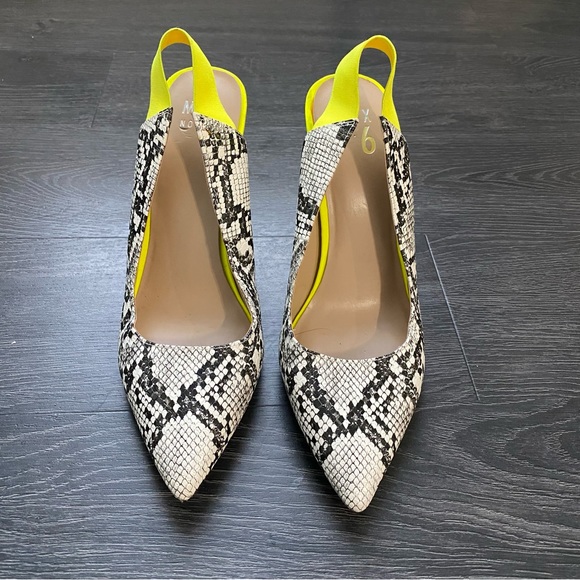 Shoes | Snake Print Neon Yellow Closed Toe Heel | Poshmark